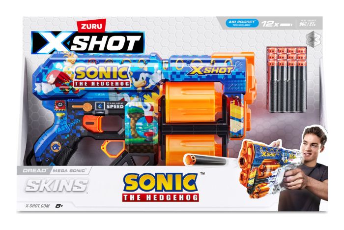 XShot Skins Dread Blaster Sonic the Hedgehog Game Toy with 12 Darts ...