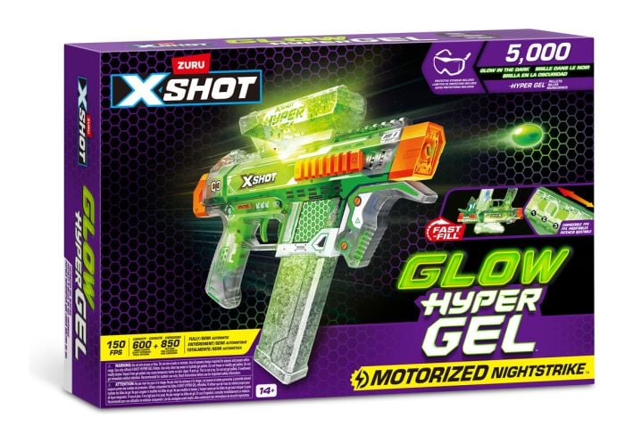 XShot Hyper Gel Glow In The Dark Nightstrike Blaster (5,000 Glow In Th ...